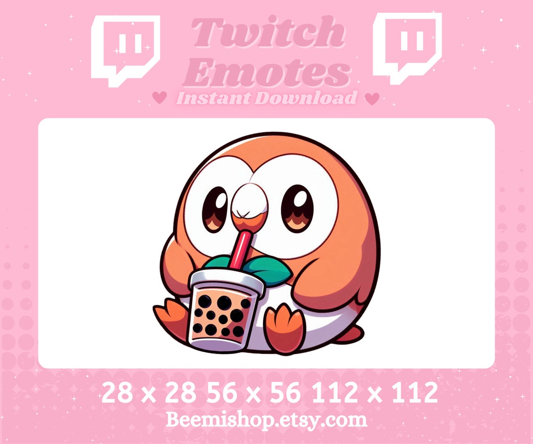 Rowlet Drinking Boba Tea Happy Twitch Discord Emote Cute Kawaii ...
