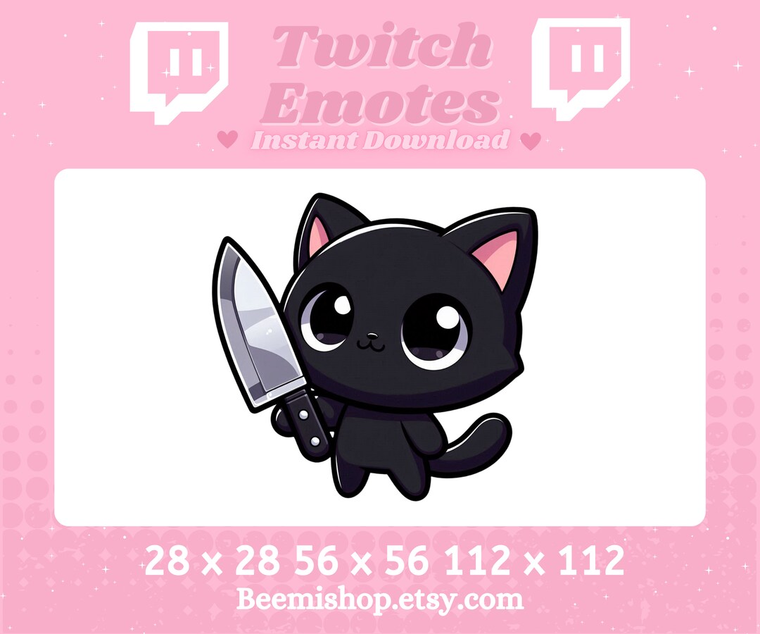 Black Cat Kitten Holding A Knife Scary Dangerous Twitch Discord Emote ...