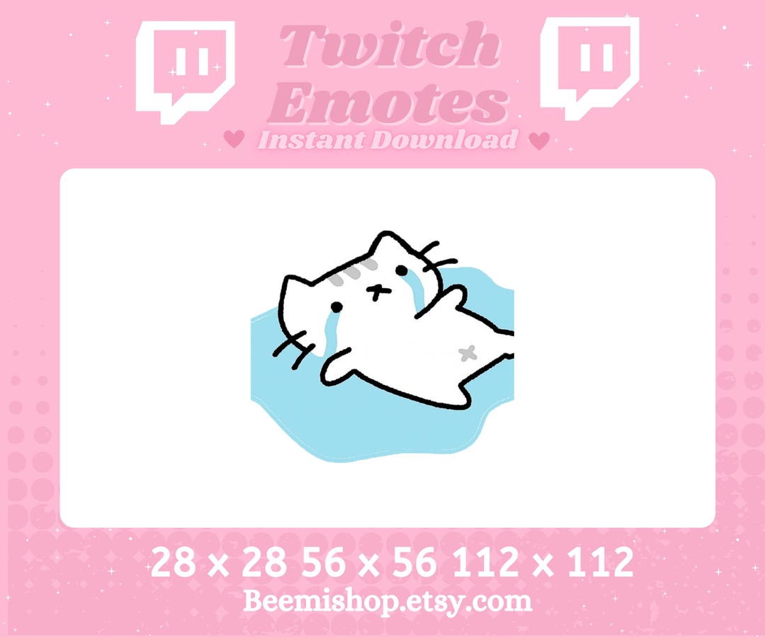 Sad Crying Cat Twitch Emote – Cute Lying Down Kitten Emoji, Emotional ...