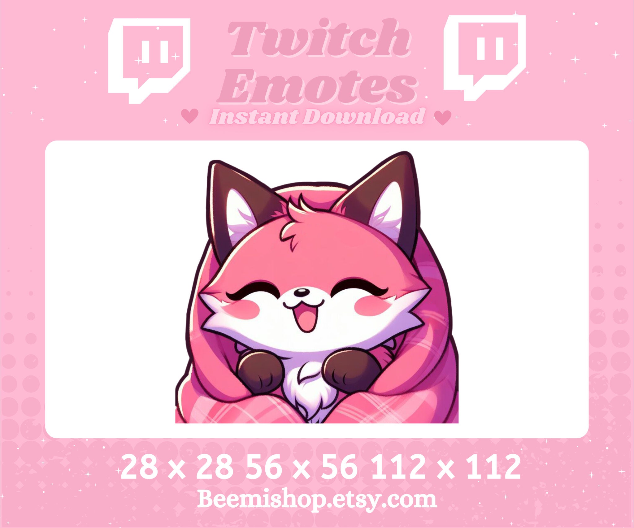 Twitch Discord Emote Pink Fox Emotes Blanket Comfy Cozy Happy Cute ...
