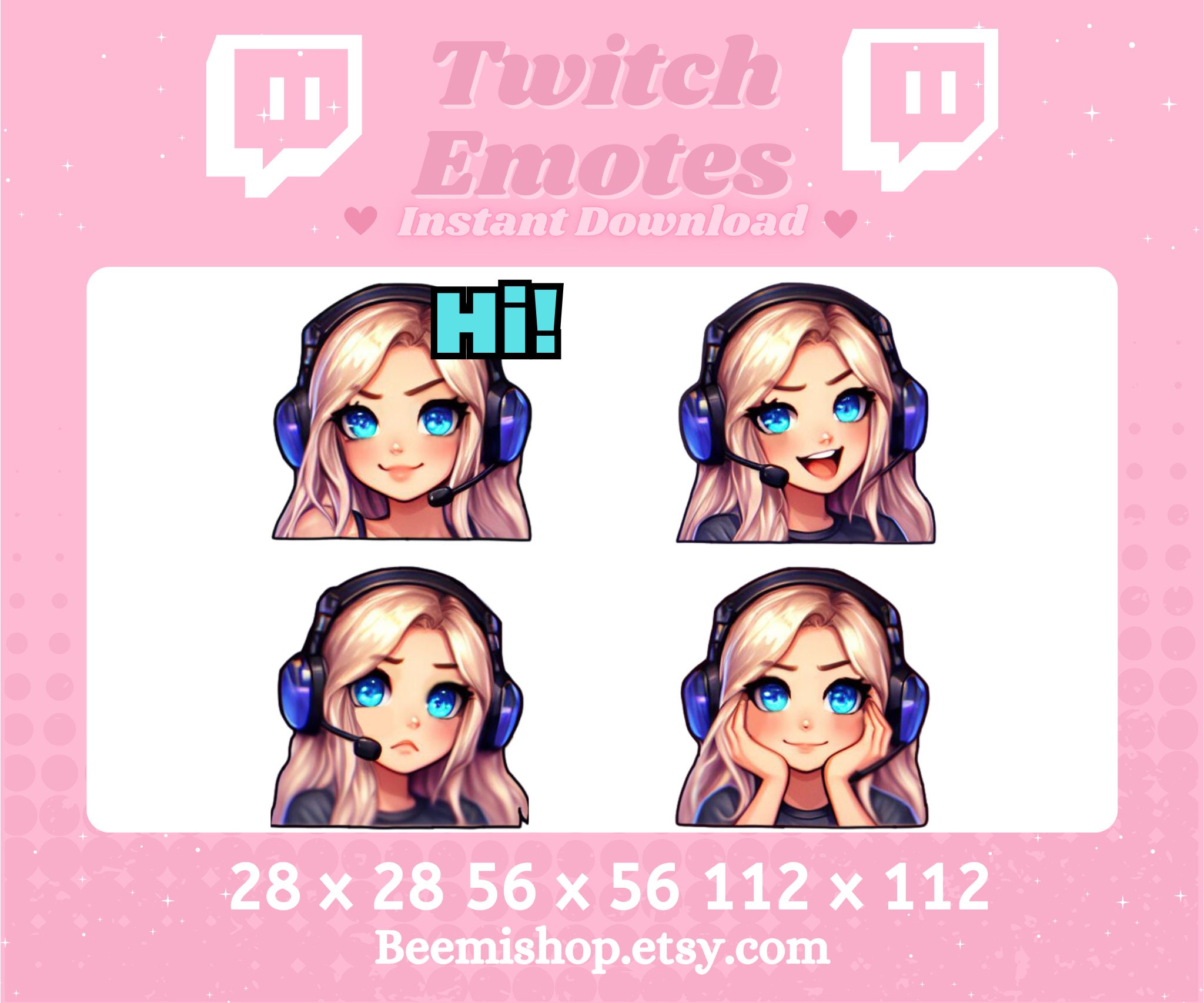 Twitch Emotes Discord Emote Blonde Girl Emotes Pack Set Videogames ...