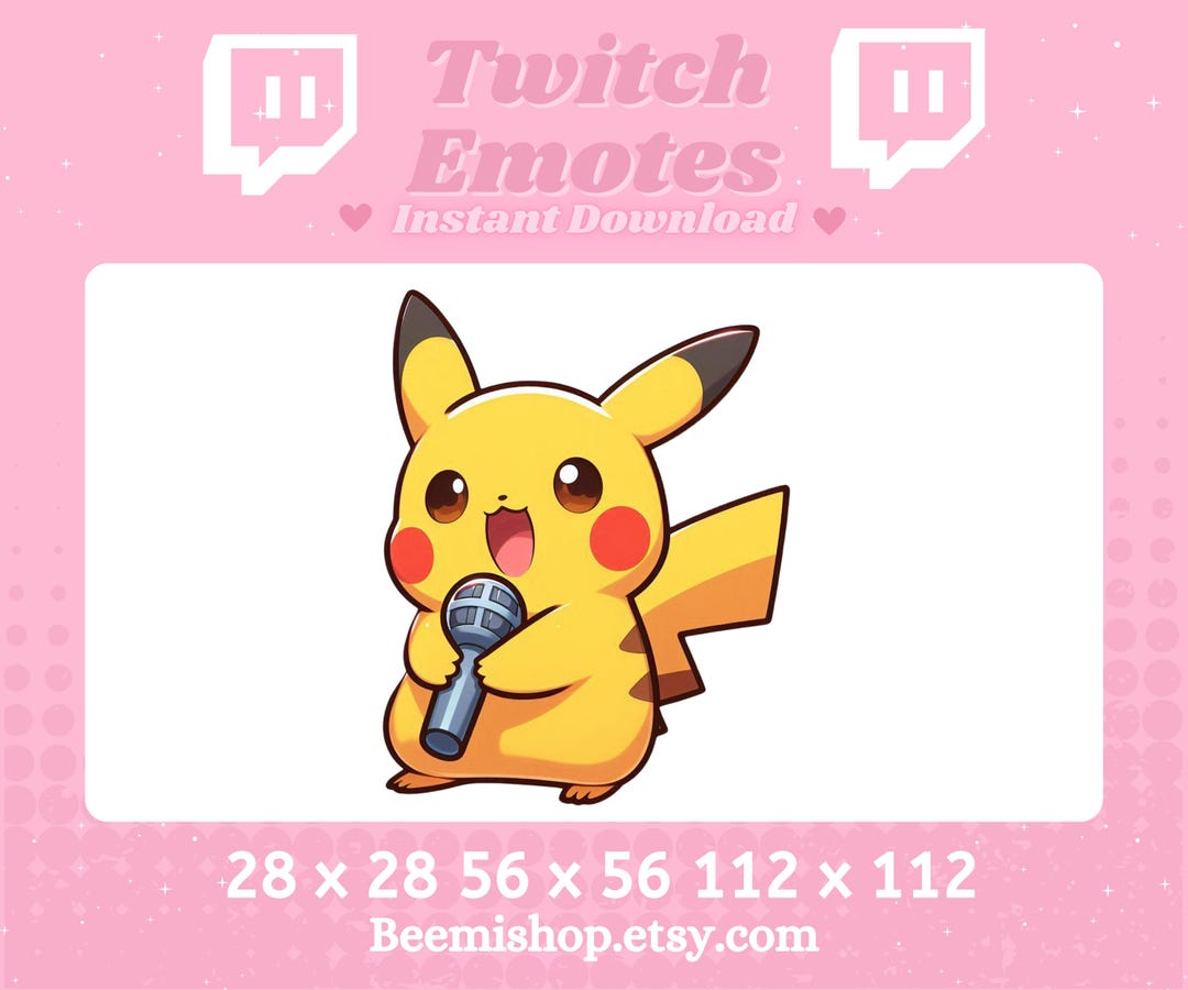 Pikachu Singing Popstar Mic Happy Twitch Discord Emote Cute Kawaii ...