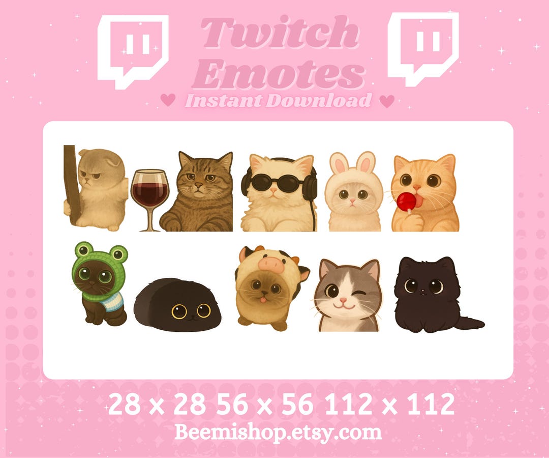10 Meme Cats Twitch Emotes Funny Cat Emote Pack, Cute Kitten Stickers ...