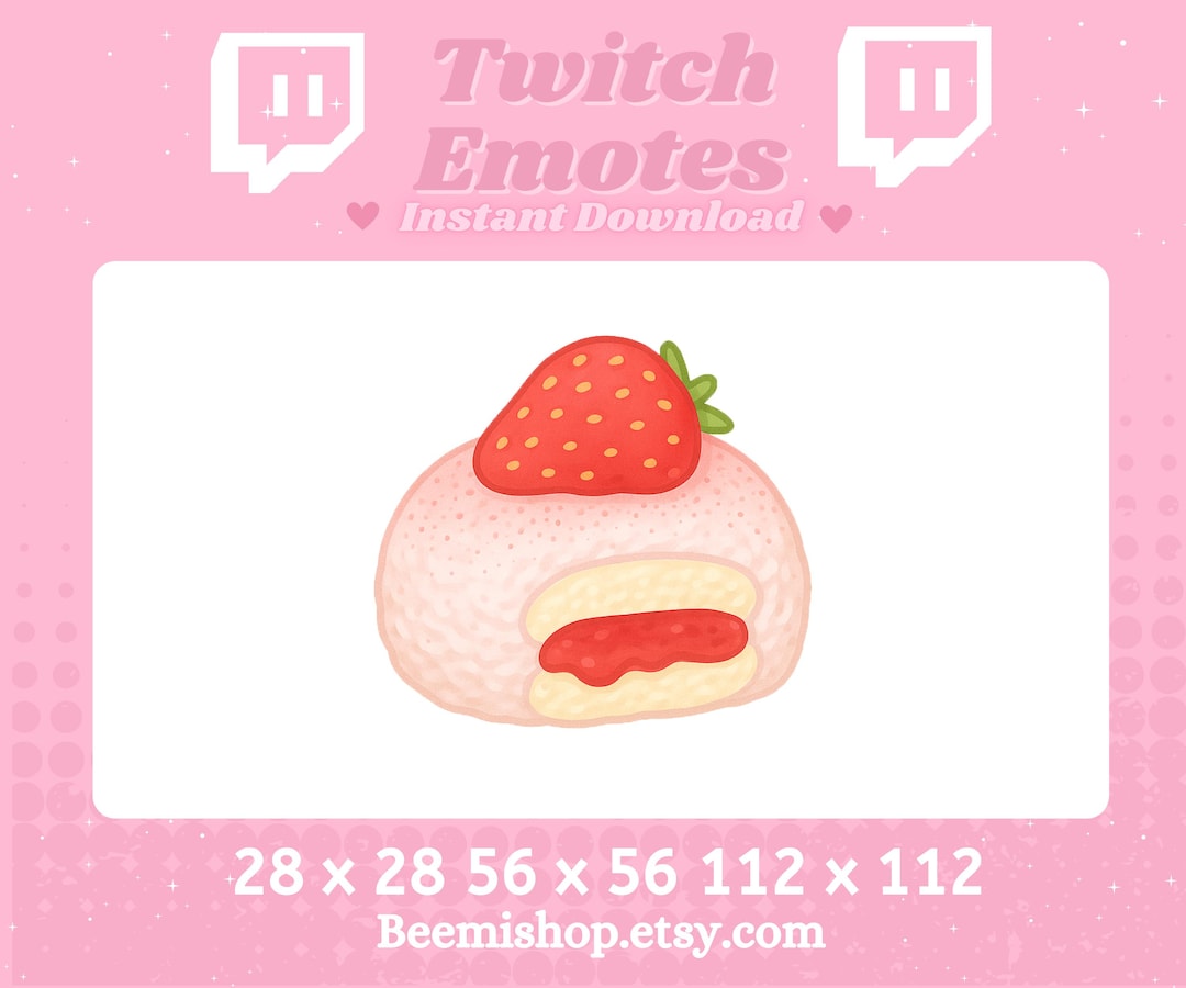 Strawberry Mochi Twitch Discord Emote – Cute Food Emote PNG for Stream ...