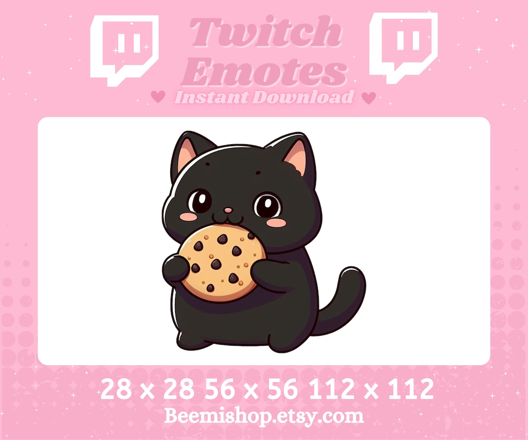 Black Cat Kitten Eating A Cookie Funny Meme Happy Twitch Discord Emote ...