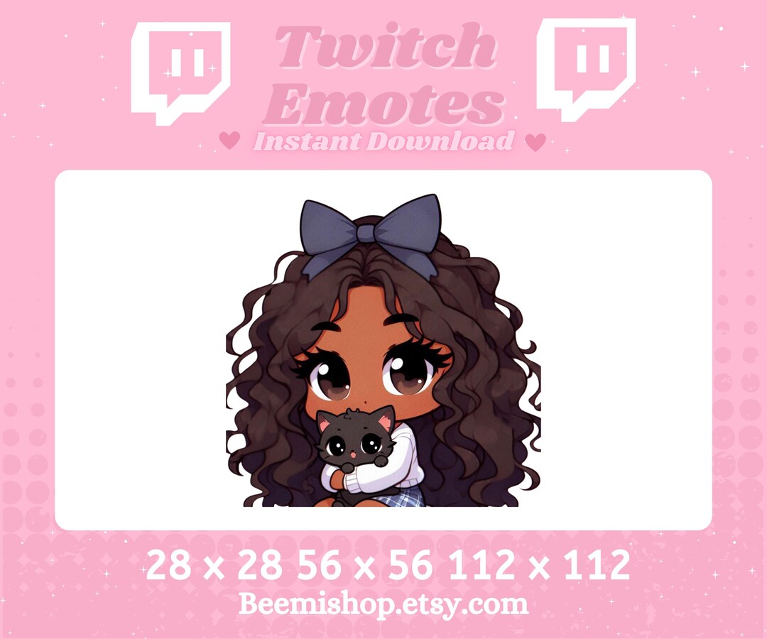 Chibi Black Girl Bow Ribbon Hugging A Black Cat Cuddle Comfy Cozy ...