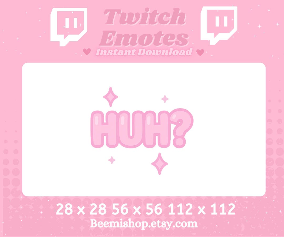 Pink "huh?" Twitch Discord Emote – Kawaii Text Reaction for Streamers ...
