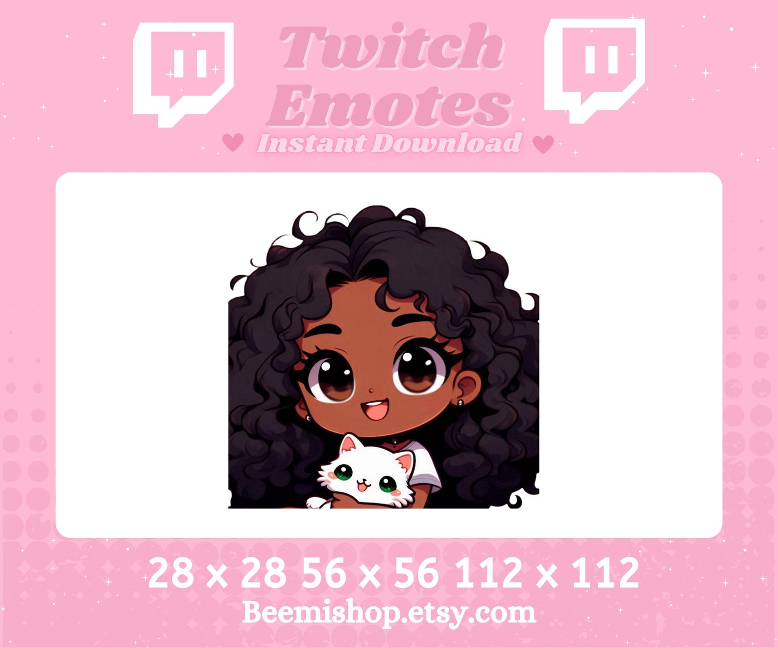 Chibi Black Girl Hugging A White Cat Cuddle Comfy Cozy Stream Curly ...