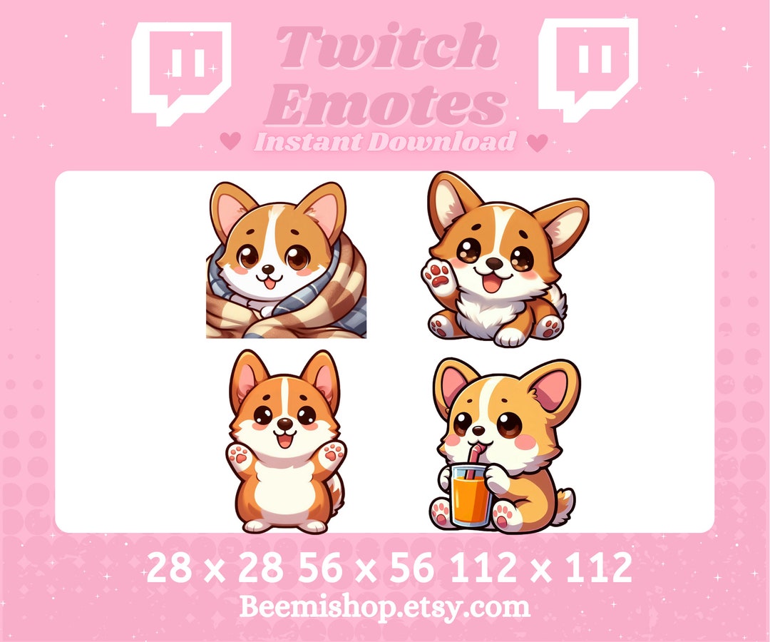 Twitch Discord Emote Dog Emotes Corgi Happy Pack Set Drinking Cozy ...