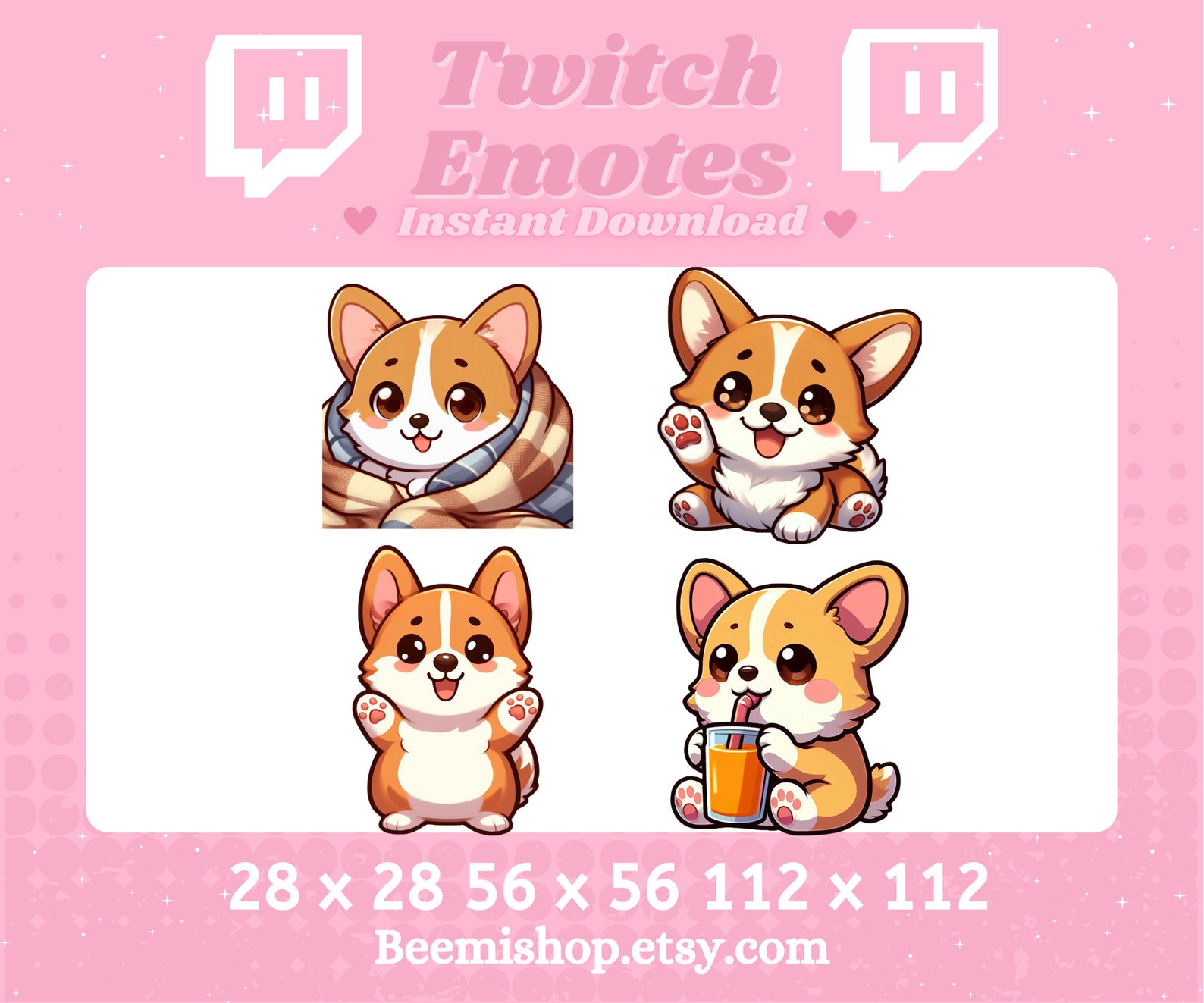 Twitch Discord Emote Dog Emotes Corgi Happy Pack Set Drinking Cozy ...