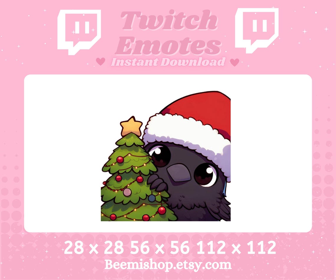 Christmas Raven Crow Lurking Behind Christmas Tree Happy Bird Kawaii ...