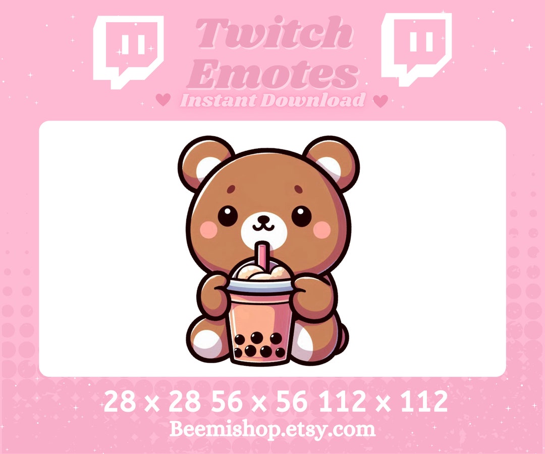 Teddy Bear Drinking Pink Boba Tea Happy Funny Twitch Discord Emote Cute ...