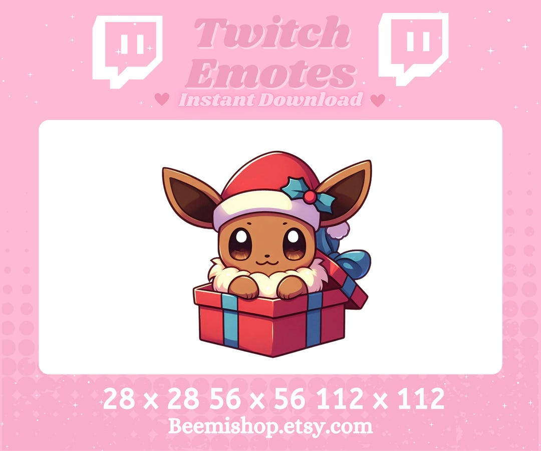 Eevee Christmas Hat in A Gift Box Lurking Hiding Happy Twitch Discord Emote Cute Kawaii Adorable ...
