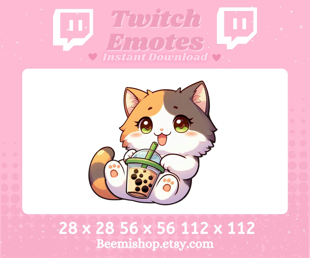 Calico Cat Kitten Drinking Boba Tea Happy Funny Bubble Tea Twitch ...
