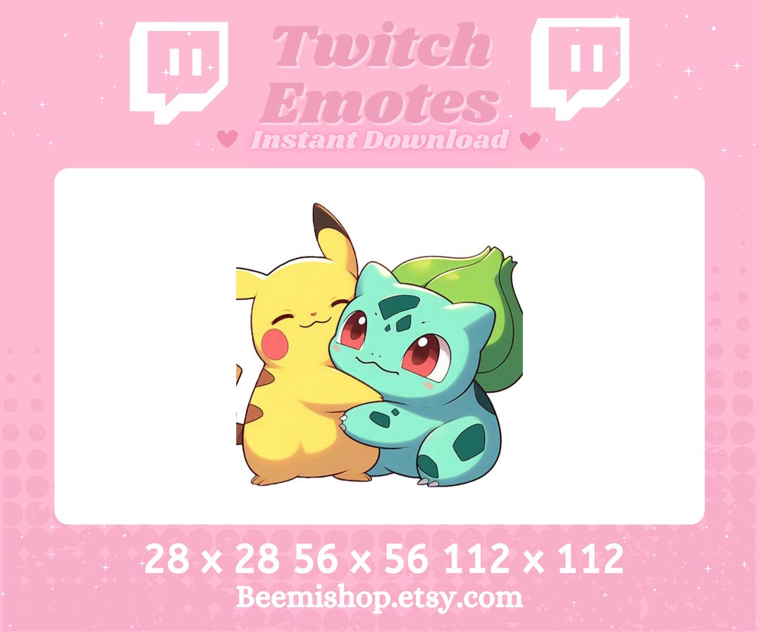 Pikachu Bulbasaur Hug Cuddle Comfy Cozy Happy Twitch Discord Emote Cute ...