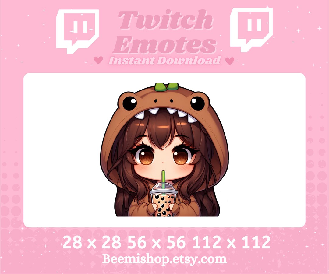 Twitch Discord Emote Cute Chibi Girl Emotes Boba Tea Dinosaur Brown ...