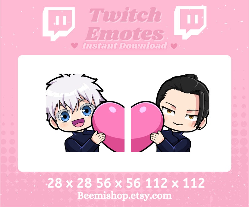 2 Emotes Cute Chibi Gojo Geto Anime Sorcerer Half Full Heart Love ...