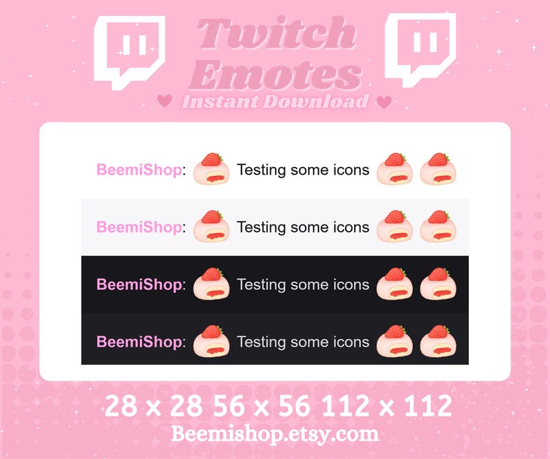 Strawberry Mochi Twitch Discord Emote – Cute Food Emote PNG for Stream ...