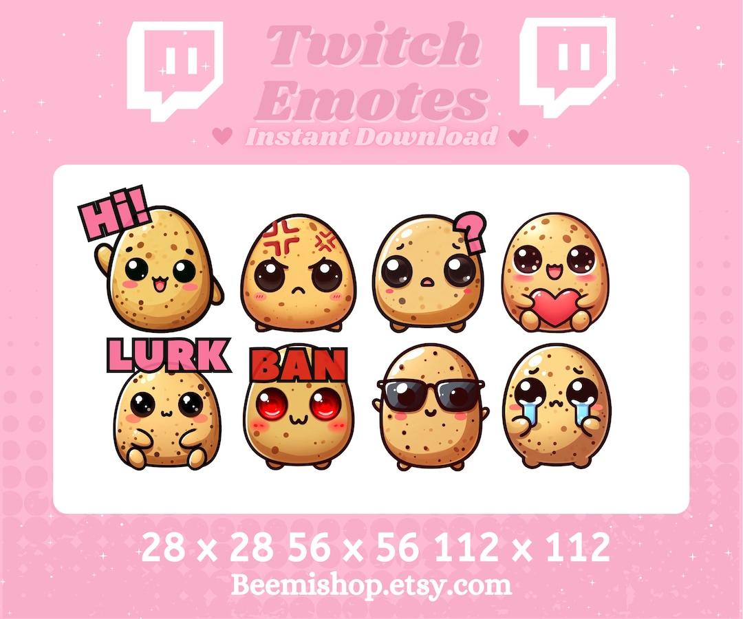Twitch Discord Emote 8 Potato Emotes Set Pack Cute Happy Sad Coo Lurk ...
