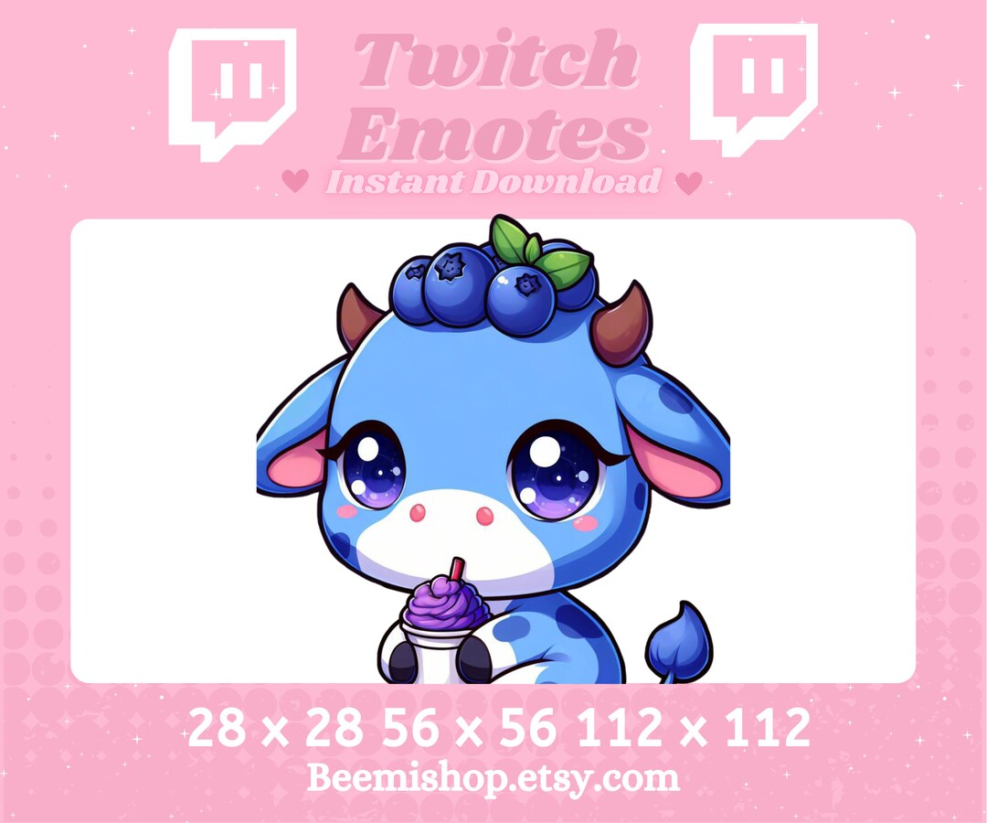Twitch Discord Emote Cute Blueberry Cow Emotes Blue Fruit Drinking ...