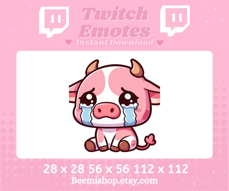 Pink Cow Crying Sad Upset Tears Cute Twitch Youtube Kawaii Adorable ...