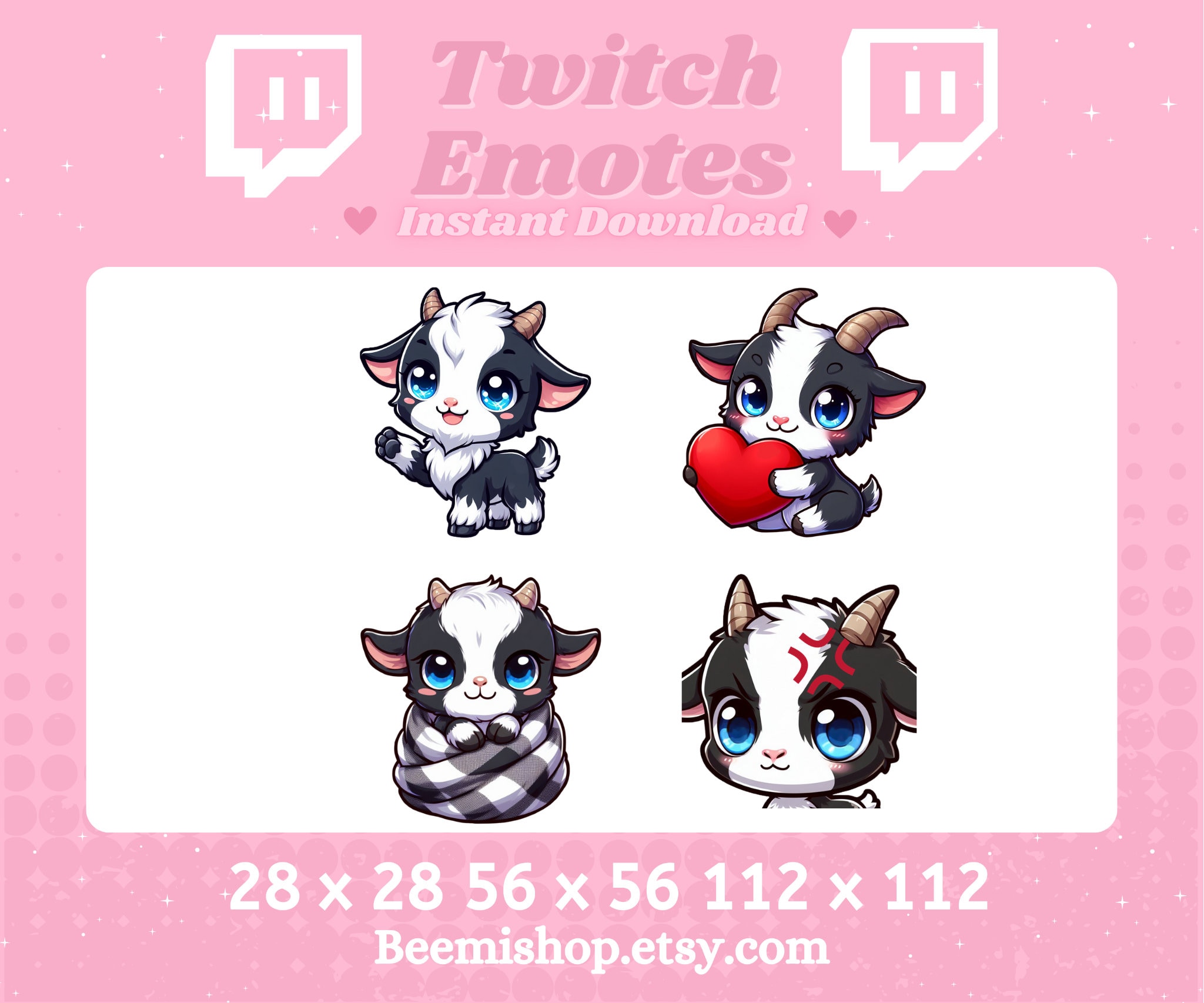 Twitch Discord Emote Cute Goat Emotes Pack Set Happy Love Mad Blanket ...