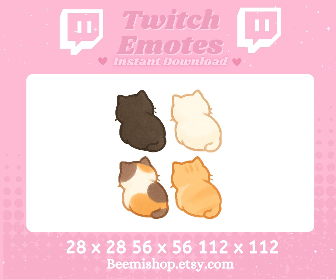 4 Cute Cat Butt Twitch Emotes – Cozy Kitten Emoji Pack, Funny Back View ...