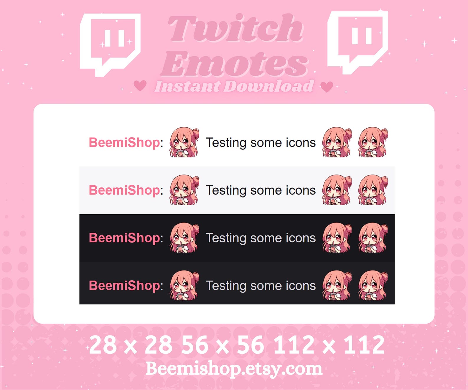 Chibi Girl Drinking Boba Tea Kawaii Adorable Twitch Discord Emote ...