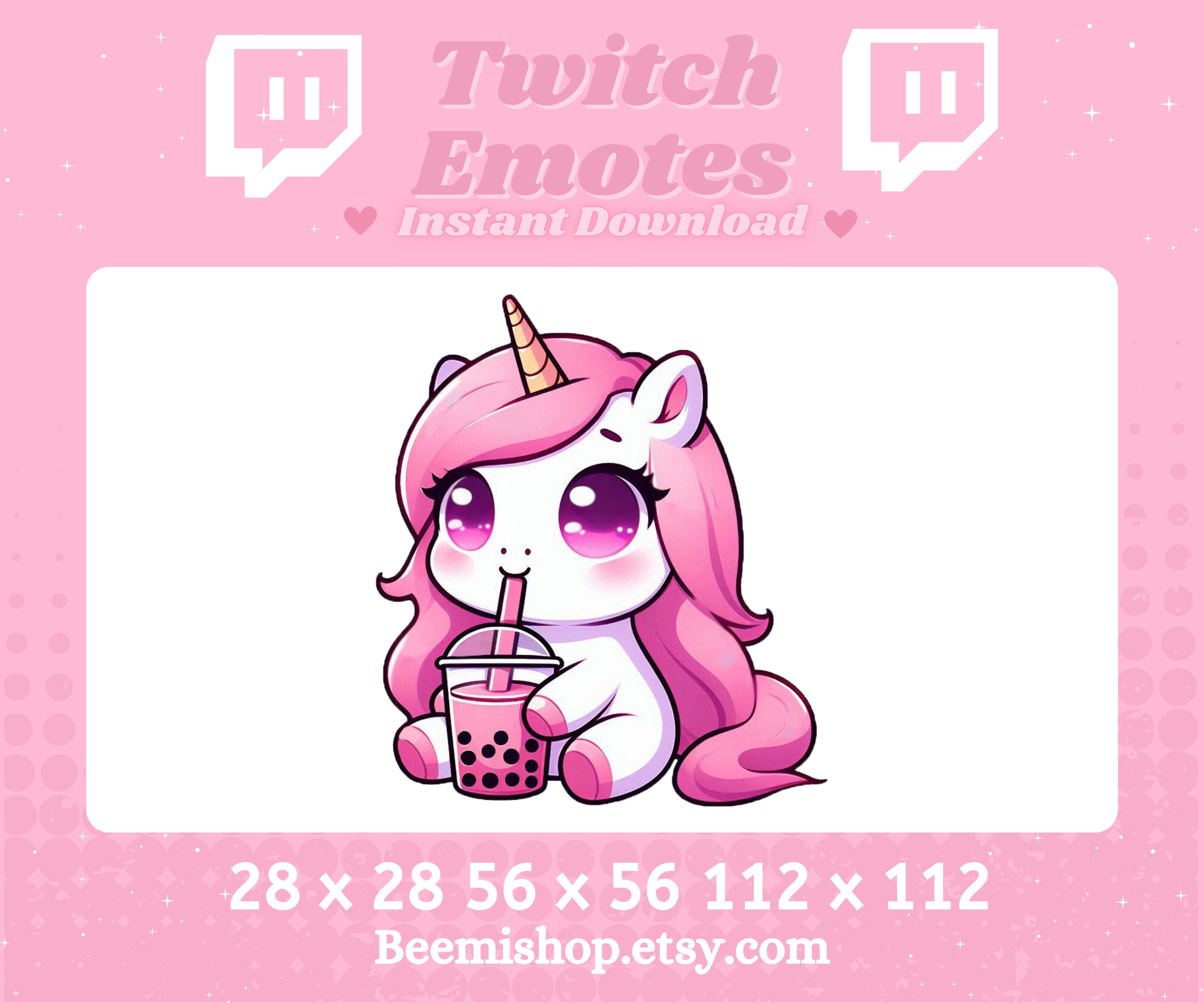 Pink Unicorn Horse Pony Drinking Pink Boba Tea Twitch Discord Emote ...