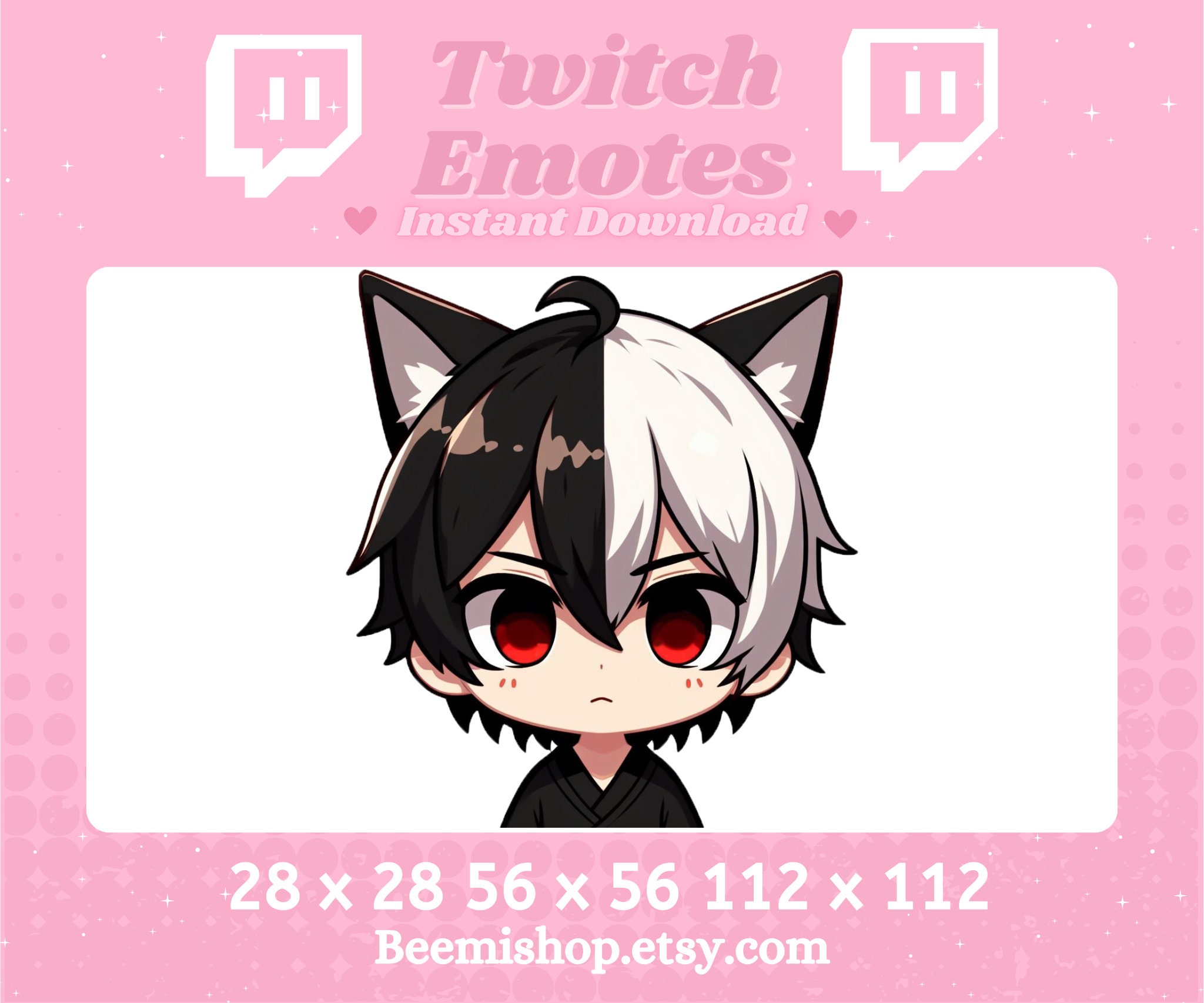 Twitch Discord Emote Chibi Cat Boy Emotes Stare Mad Confused White and ...