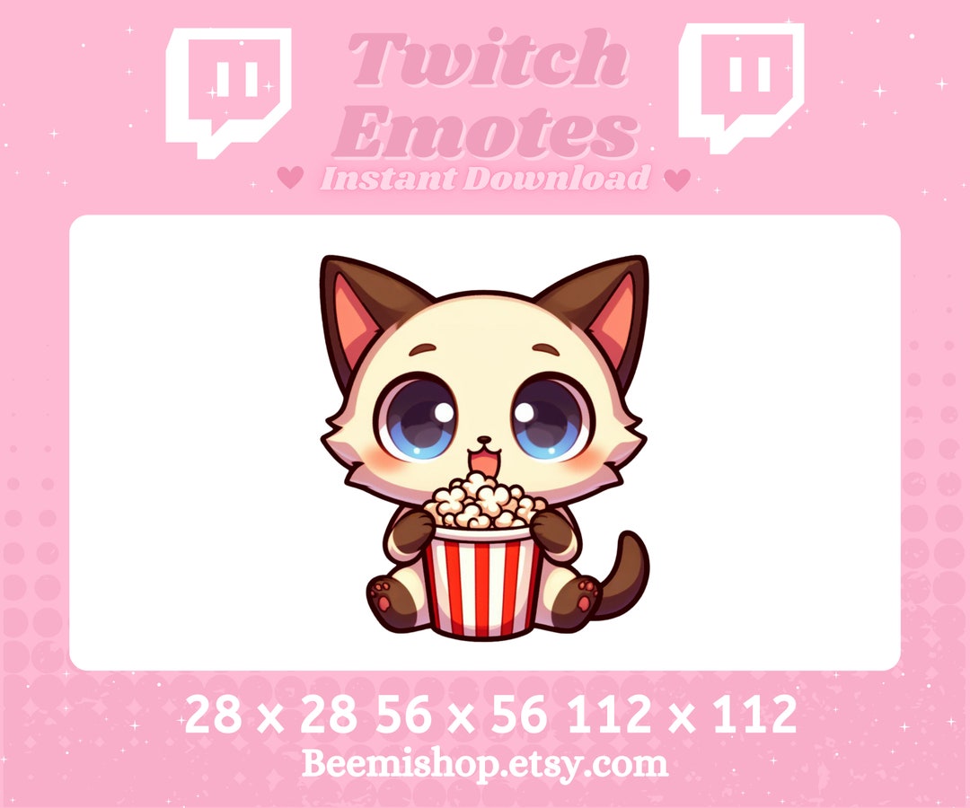 Siamese Cat Eating Popcorn Funny Meme Happy Twitch Discord Emote Cute ...