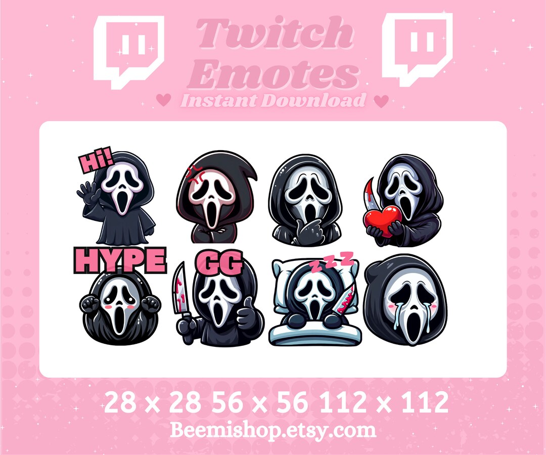 Twitch Discord Emote 8 Ghost Face Horror Scream Pack Set Lindo Feliz ...