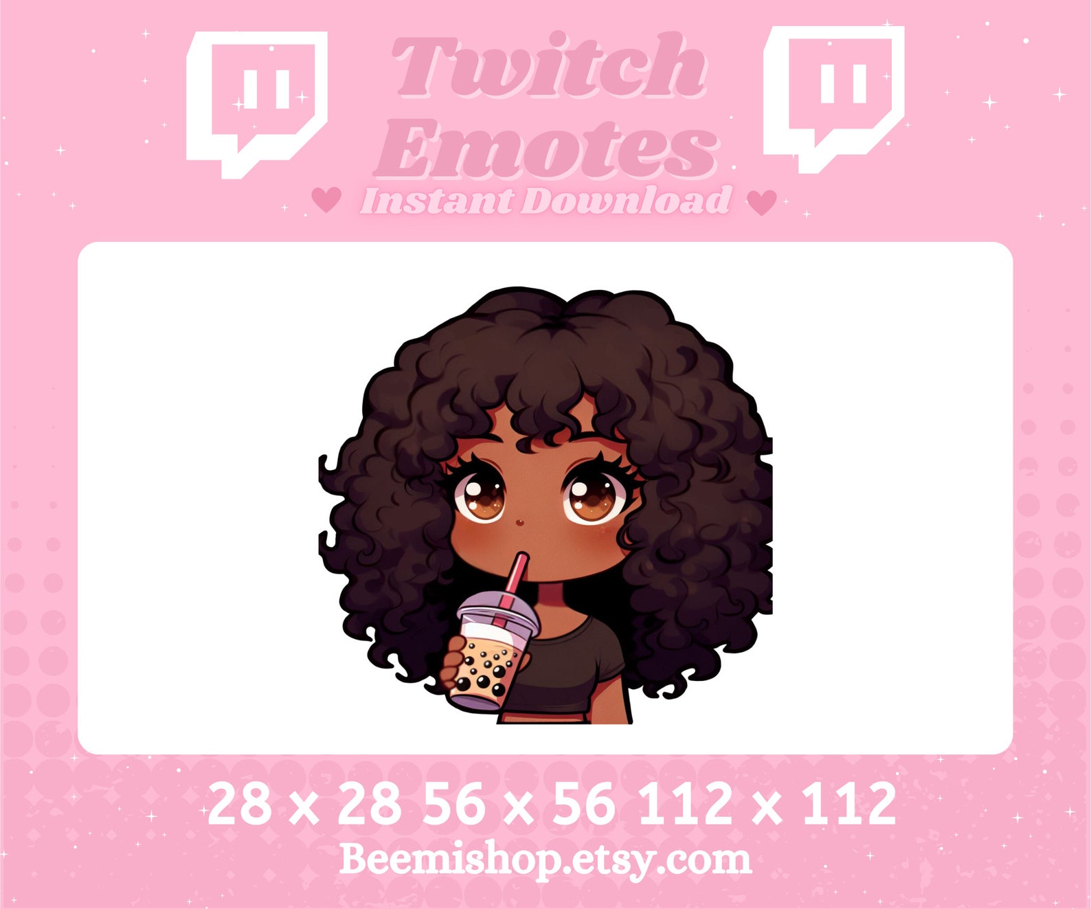 Chibi Black Girl Drinking Boba Tea Emote Emotes Twitch Discord Youtube ...