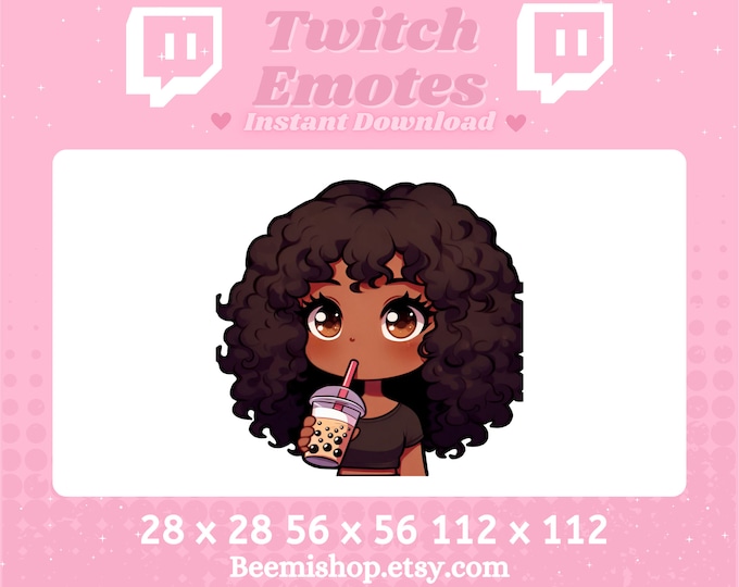 Chibi Black Girl Drinking Boba Tea Emote Emotes Twitch Discord Youtube ...