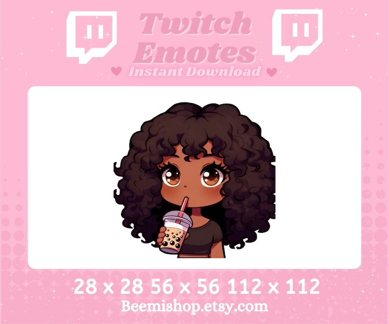 Chibi Black Girl Drinking Boba Tea Emote Emotes Twitch Discord Youtube ...