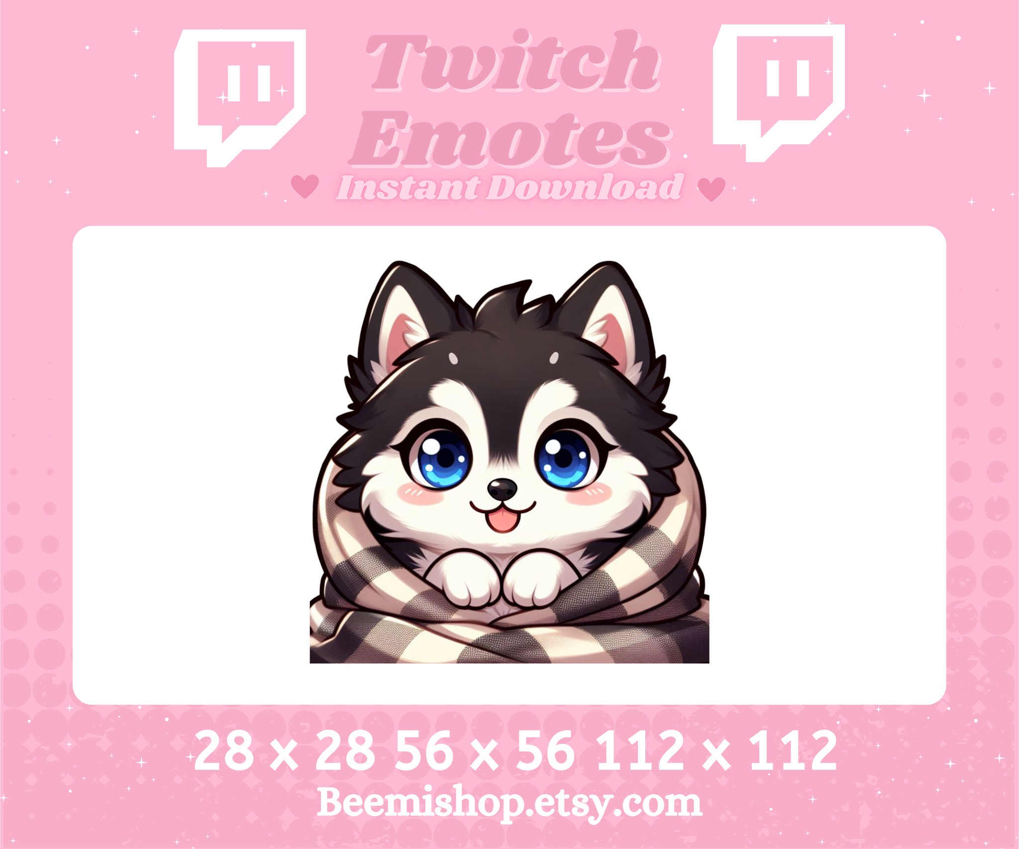 Twitch Discord Emote Cute Chibi Husky Dog Emotes Blanket Cozy Comfy ...