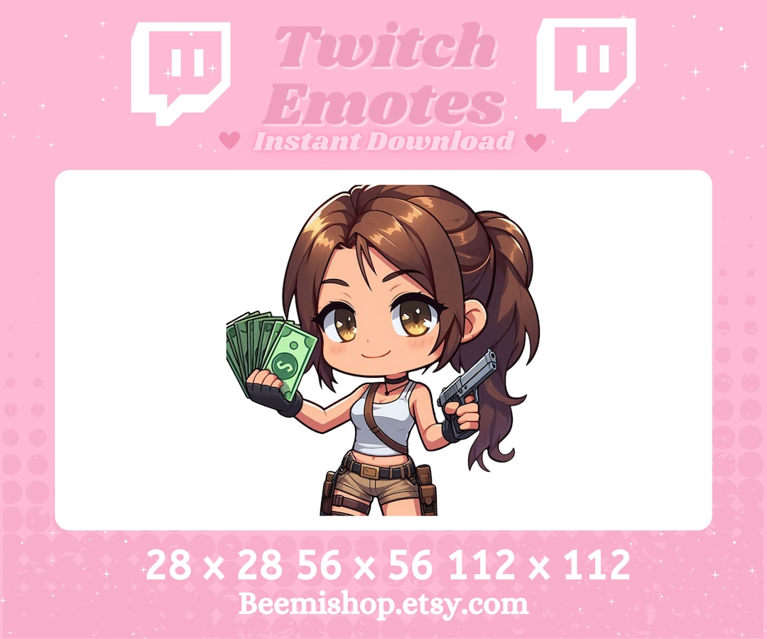 Lara Croft Tomb Raider Holding Money Gun Donation Kawaii Cute Chibi ...
