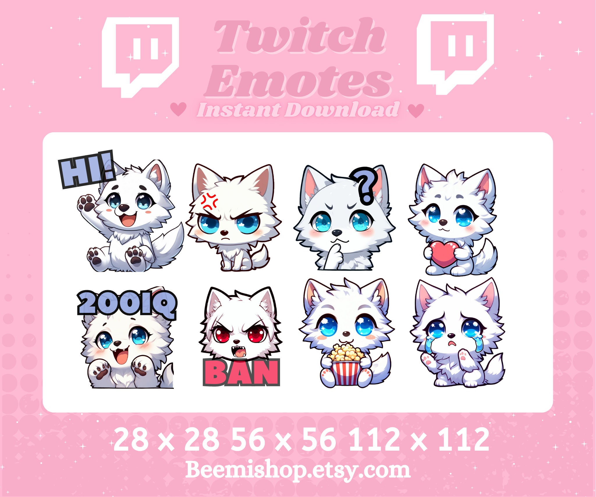 Twitch Emote Discord Emote 8 Wolf Pack Set Cute Happy Hi Crying Sad ...