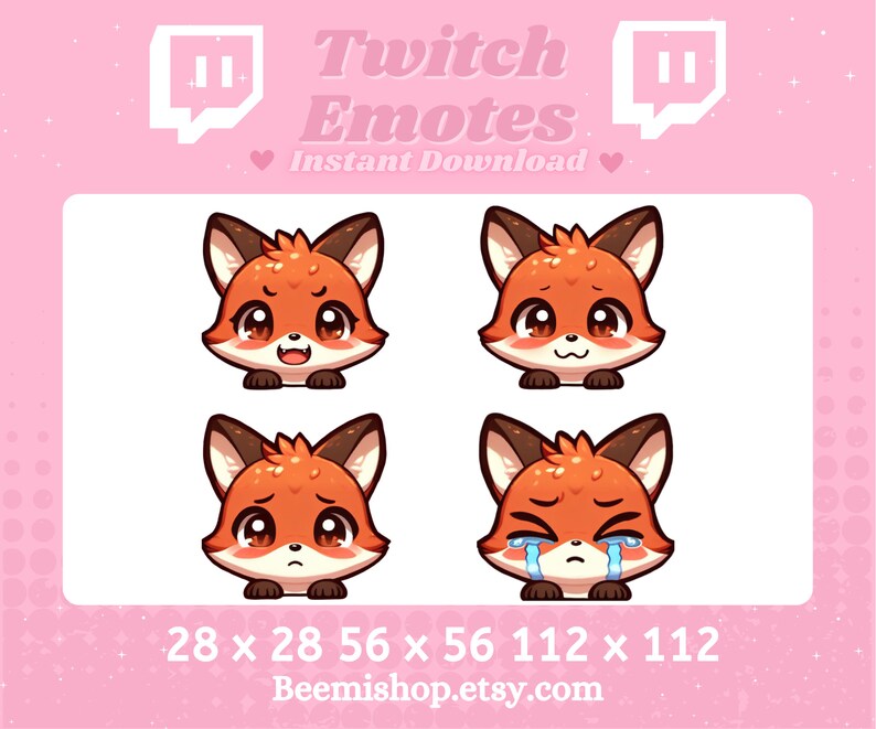 Twitch Discord Emote Cute Fox Emotes Set Pack Happy Sad Crying Kawaii ...