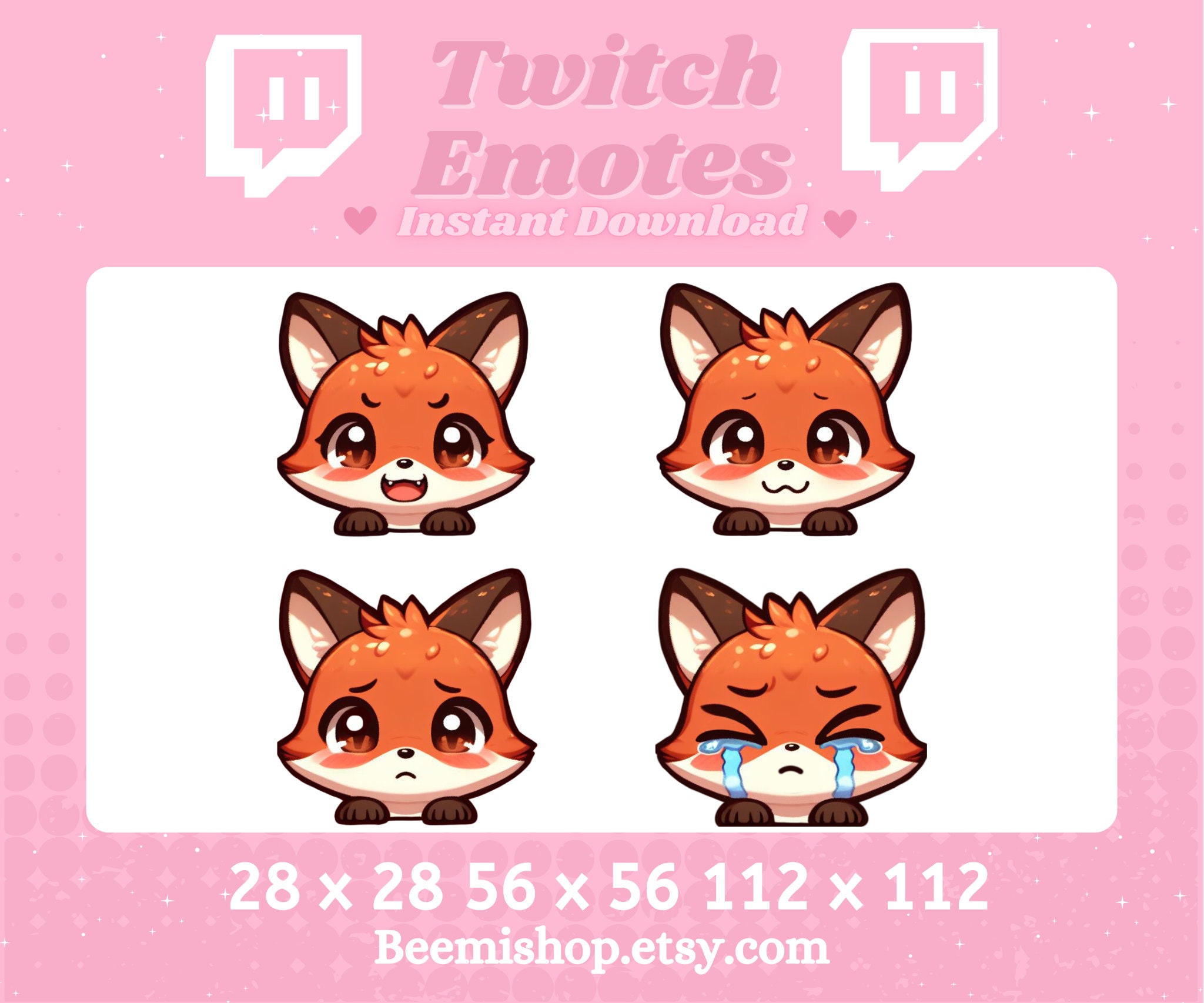 Twitch Discord Emote Cute Fox Emotes Set Pack Happy Sad Crying Kawaii ...