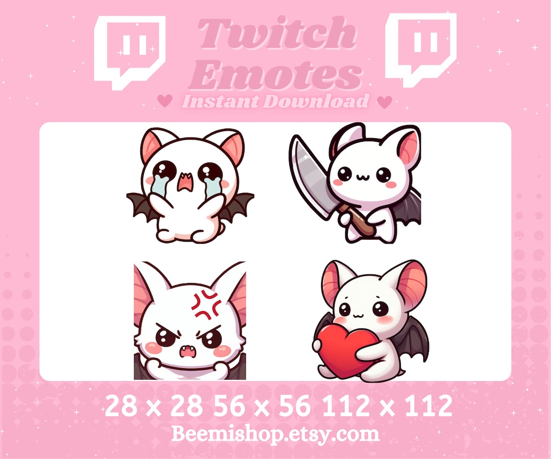 Twitch Discord Emote Cute White Bat Emotes Knife Pack Set Crying Mad ...