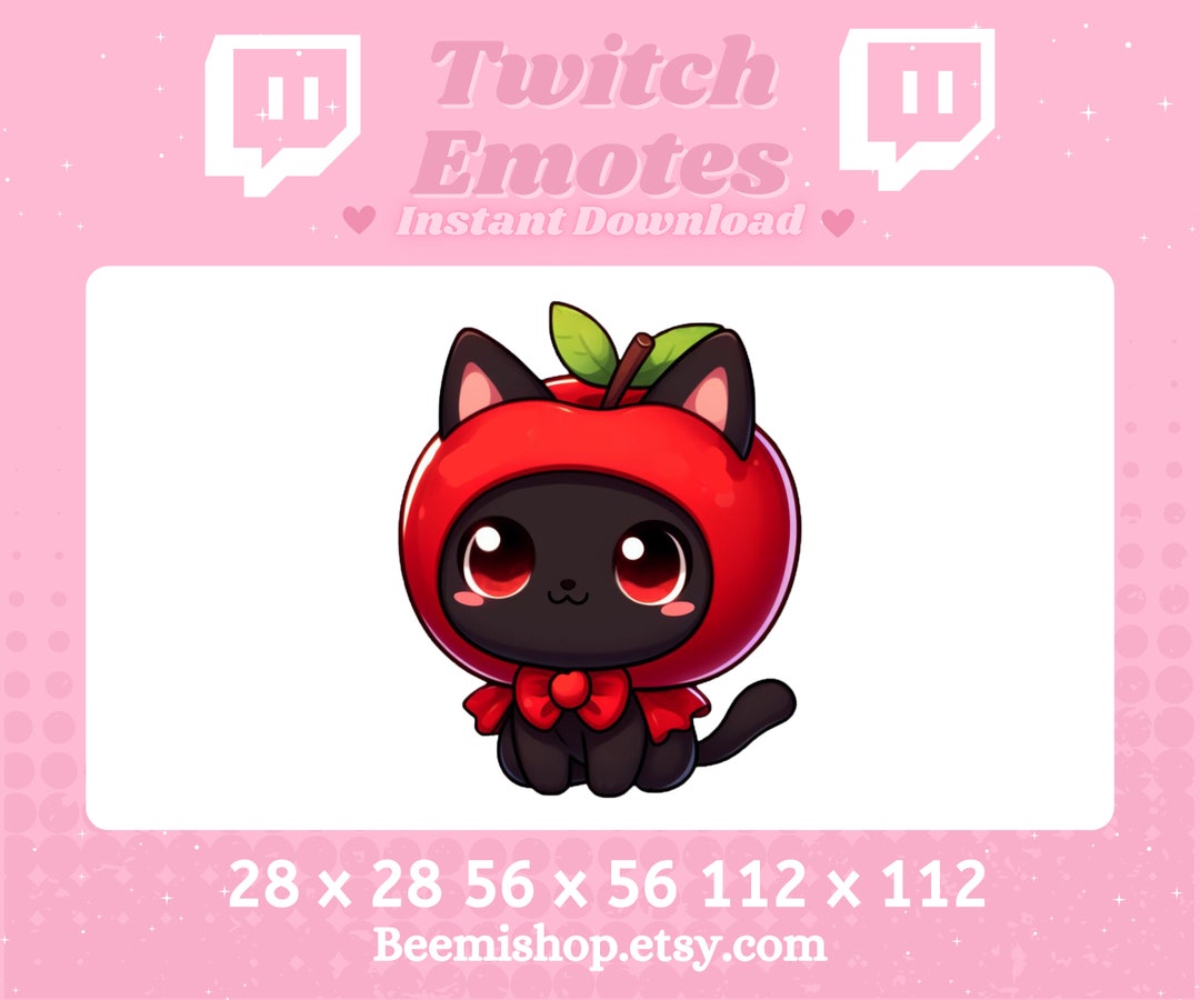 Black Cat in Apple Costume Funny Meme Happy Twitch Discord Emote Cute ...