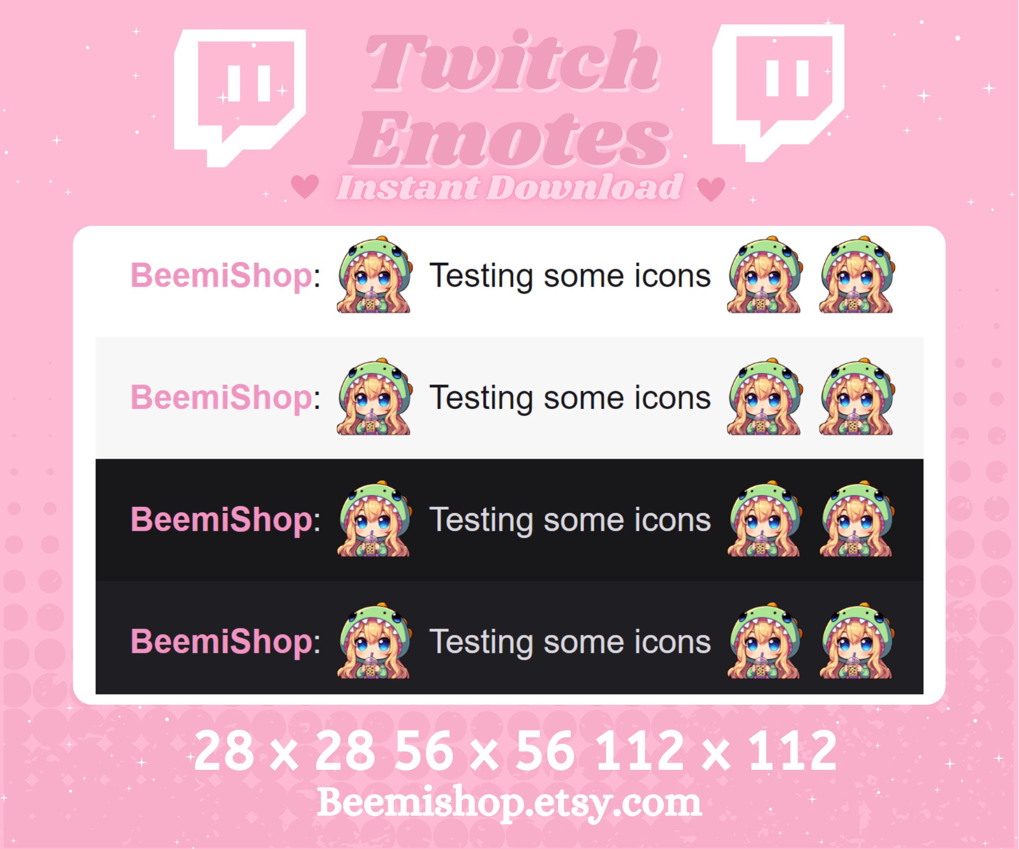 Twitch Discord Emote Cute Chibi Girl Emotes Boba Tea Dinosaur Blonde ...