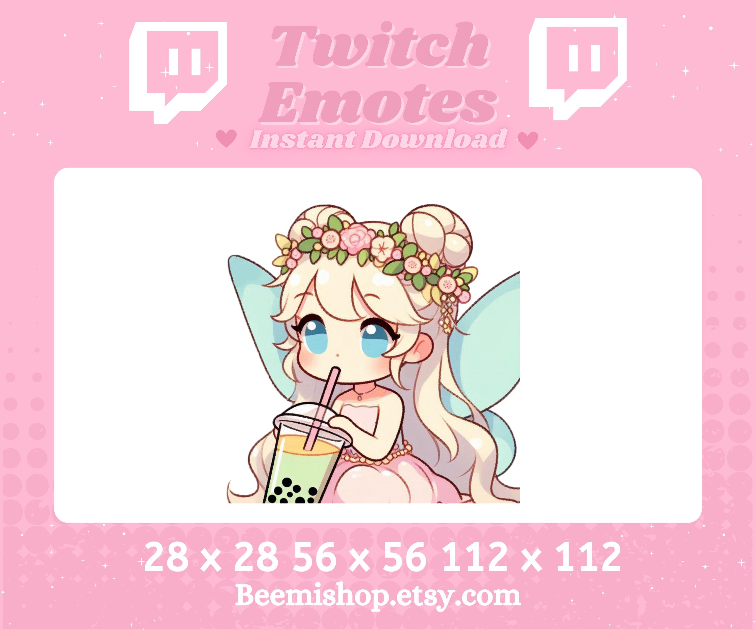 Fairy Girl Drinking Boba Tea Blonde Hair Blue Eyes Wings Kawaii ...