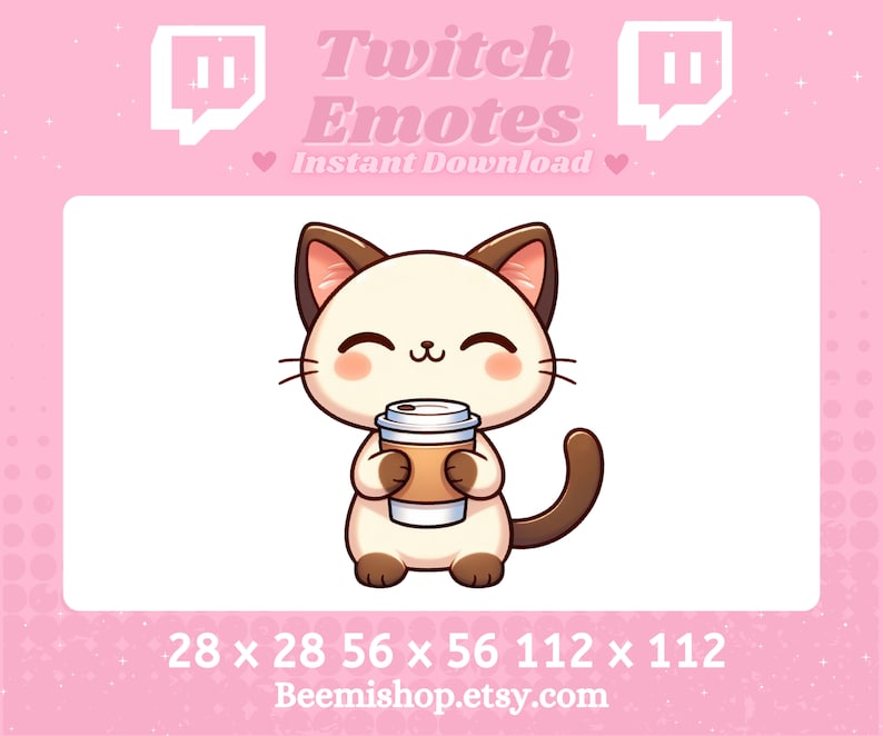 Siamese Cat Drinking Coffee Comfy Cozy Happy Twitch Discord Emote Cute ...