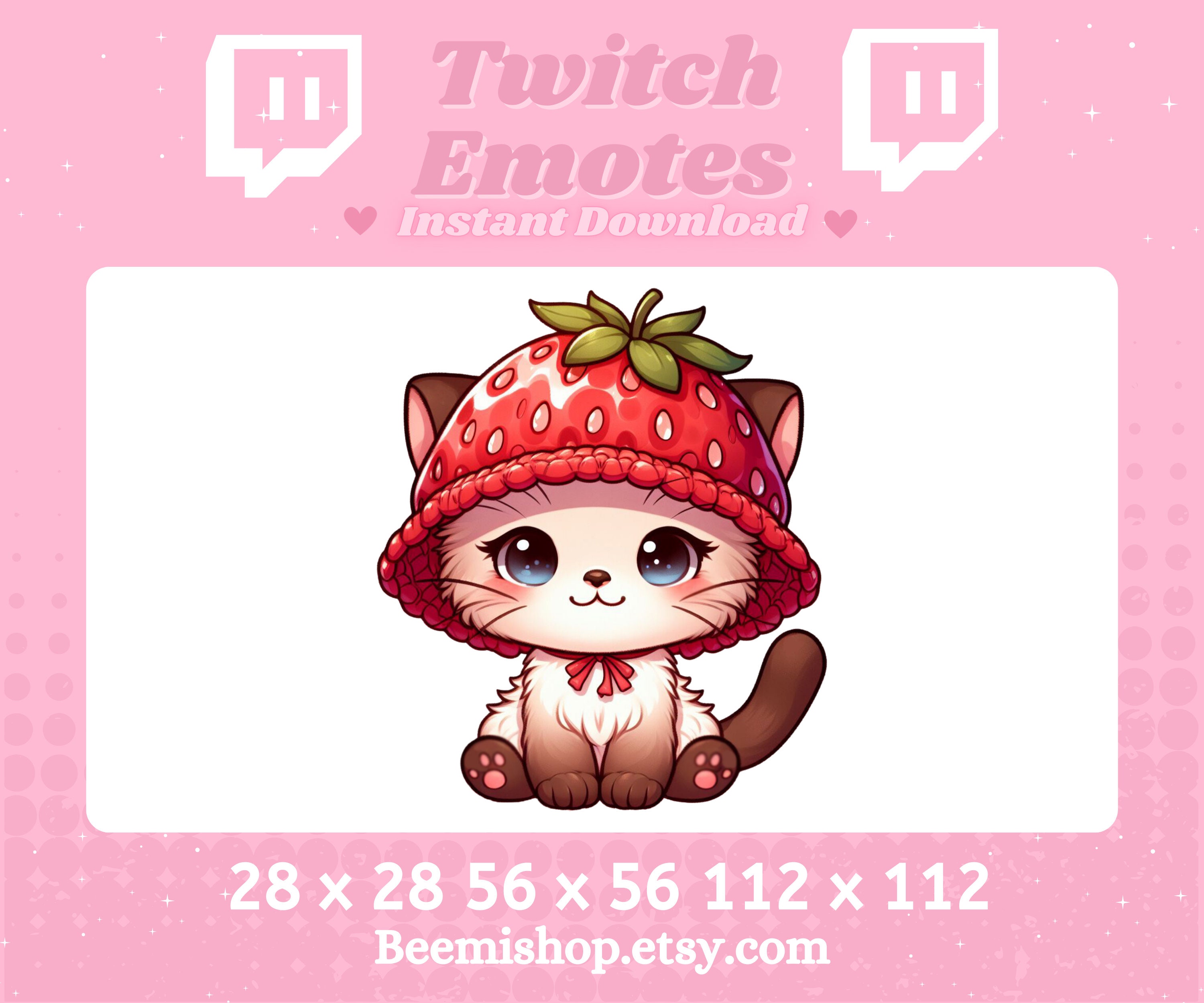 Siamese Cat Strawberry Hat Happy Funny Twitch Discord Emote Cute Kawaii ...