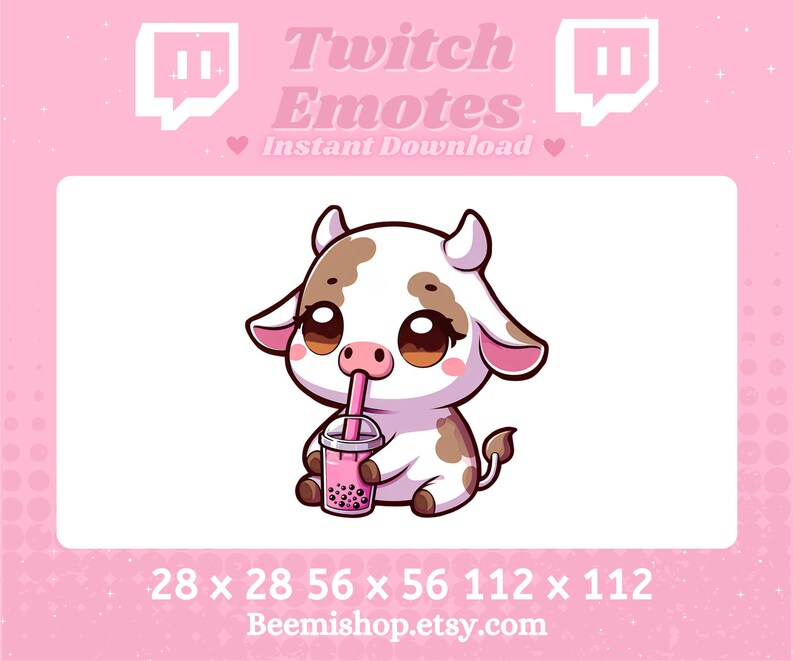 Twitch Discord Emote Cute Chibi Brown Cow Emotes Drinking Boba Tea ...