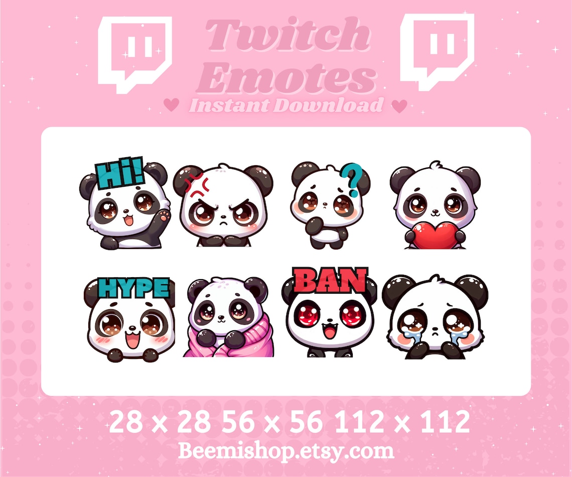 Twitch Discord Emote Cute Panda Pack Set Emotes Happy Hi Crying Sad ...