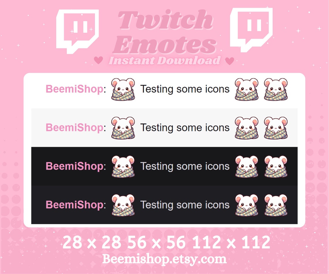 Twitch Emotes Discord Emote Cute Mouse Emotes White Comfy Blanket Cozy ...