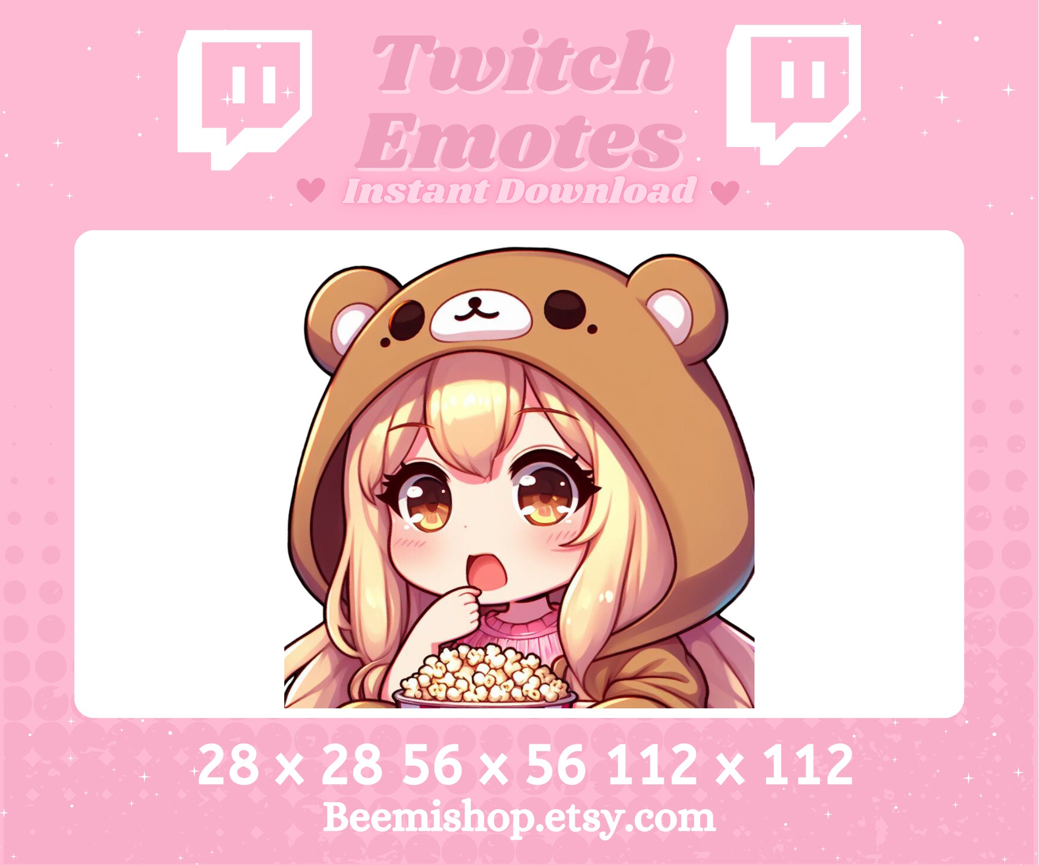 Twitch Discord Emote Cute Teddygirl Anime Emotes Eating Popcorn ...